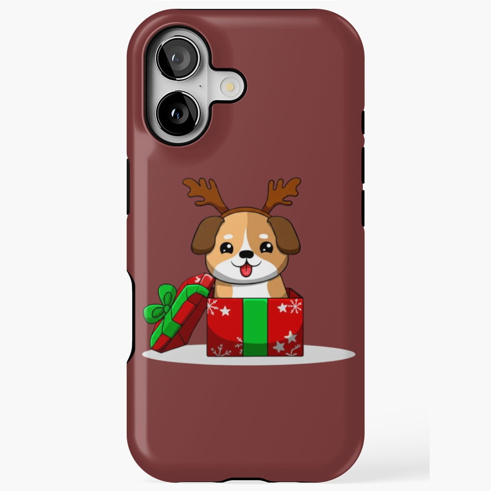 Chibi Dog Christmas Gift Box Case for iPhone 11 12 13 14 15 16 17 Pro ...