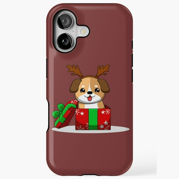 Chibi Dog Christmas Gift Box Case for iPhone 11 12 13 14 15 16 17 Pro ...