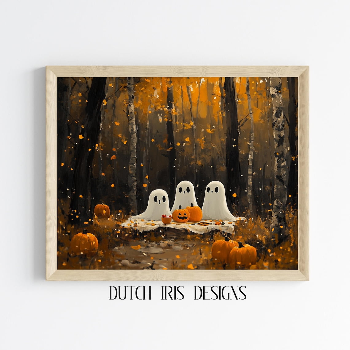 Chibi Ghost Family Picnic, Rustic Autumn Scene, Cute Ghosts In Fall ...