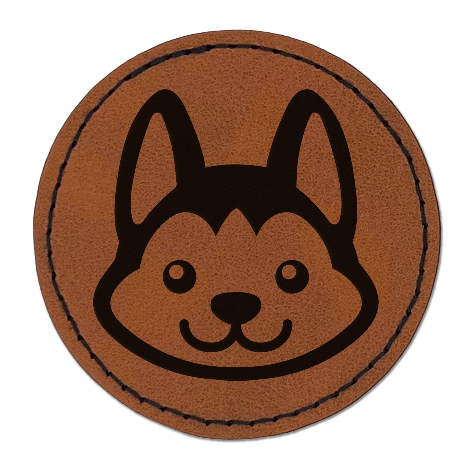 Chibi Husky Dog Head 2.5" Faux Leather Round Engraved Iron-On Patch ...