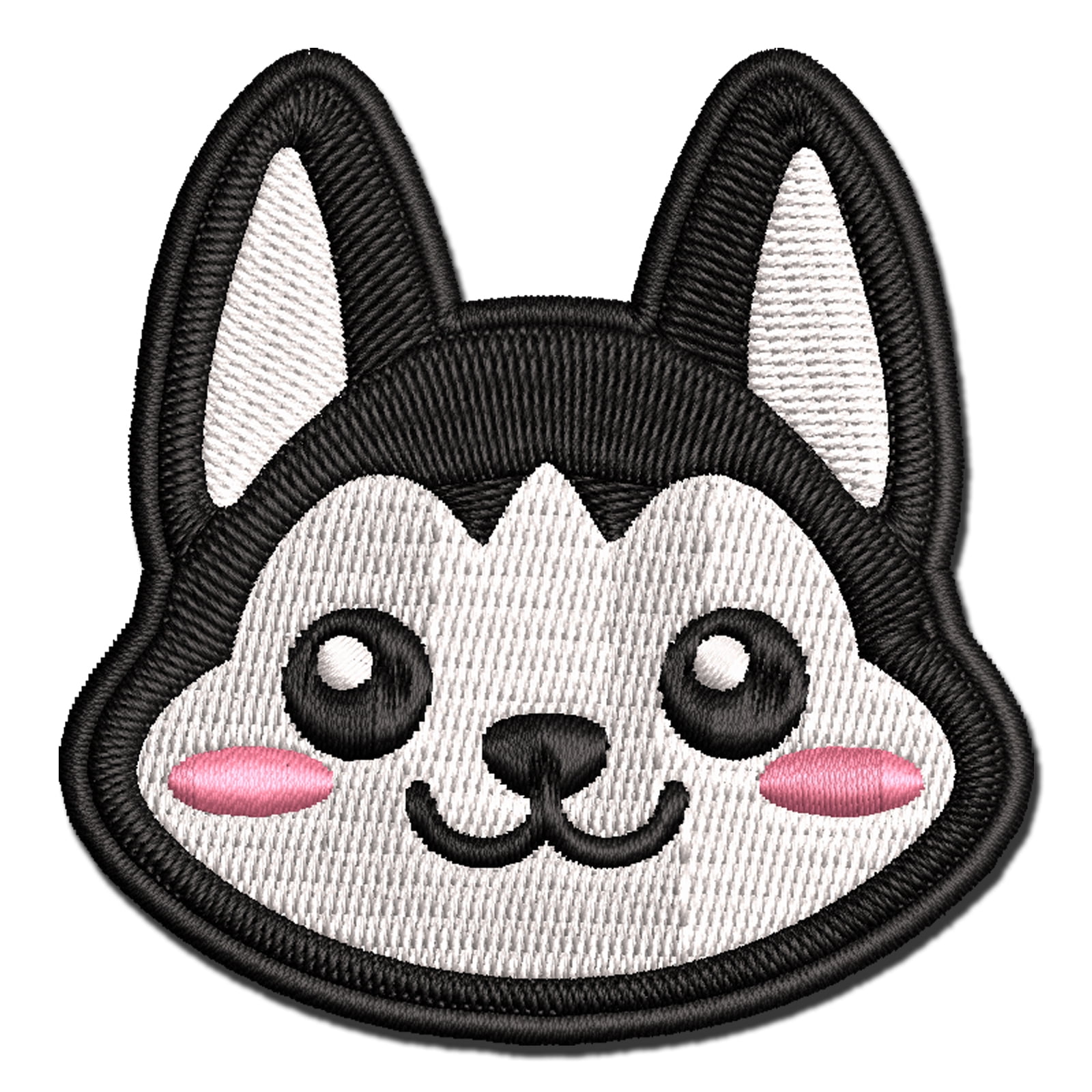 Chibi Husky Dog Head Applique Multi-Color Embroidered Hook & Loop Patch ...