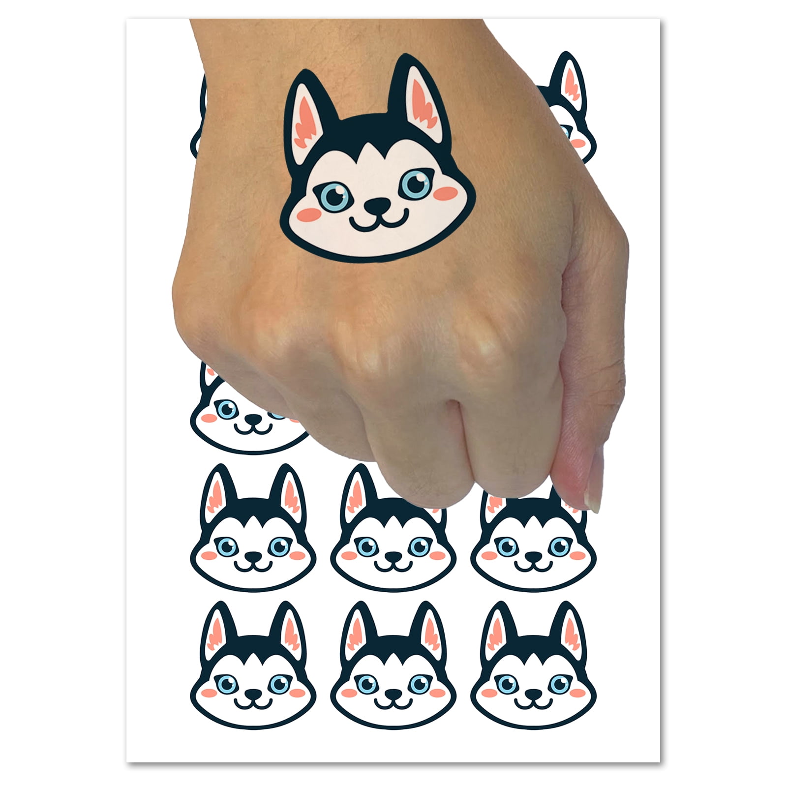 Chibi Husky Dog Head Water Resistant Temporary Tattoo Set Fake Body Art ...