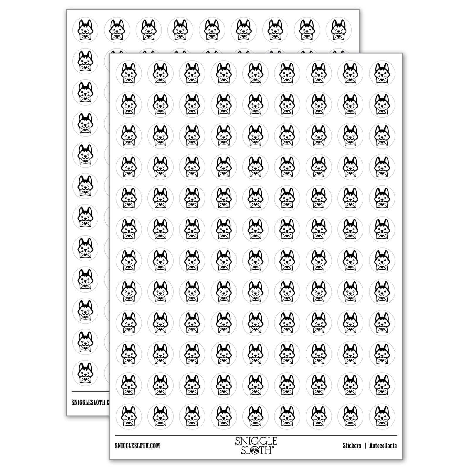 Chibi Husky Dog Holding Mail Envelope 200+ Round Stickers - White ...