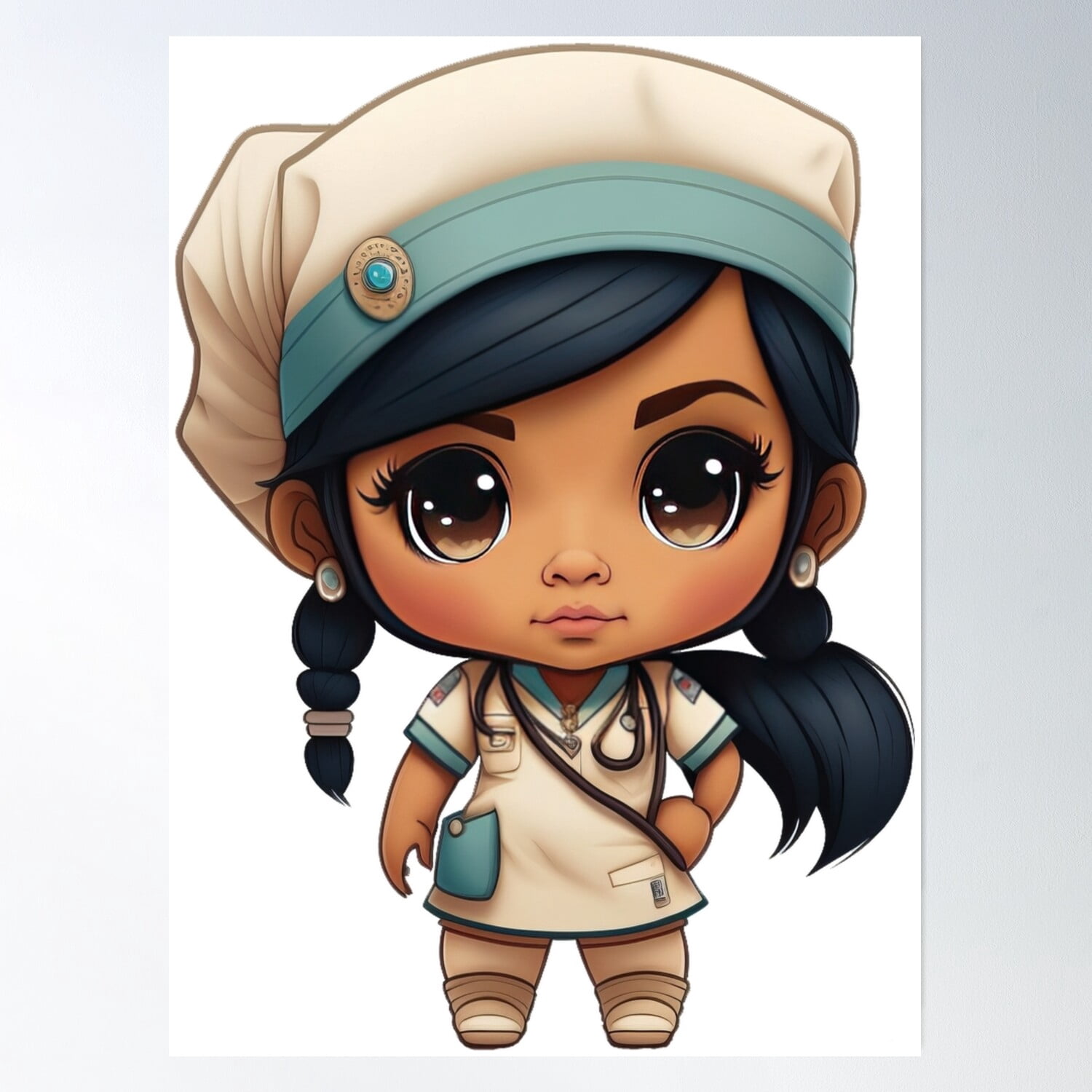Chibi Indian Nurse Poster Wall Art, Modern Wall Decor, 12x18 UNFRAMED ...