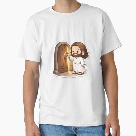 Chibi Jesus Knocking Door Cute Revelation Shirt, Casual Graphic Tee ...
