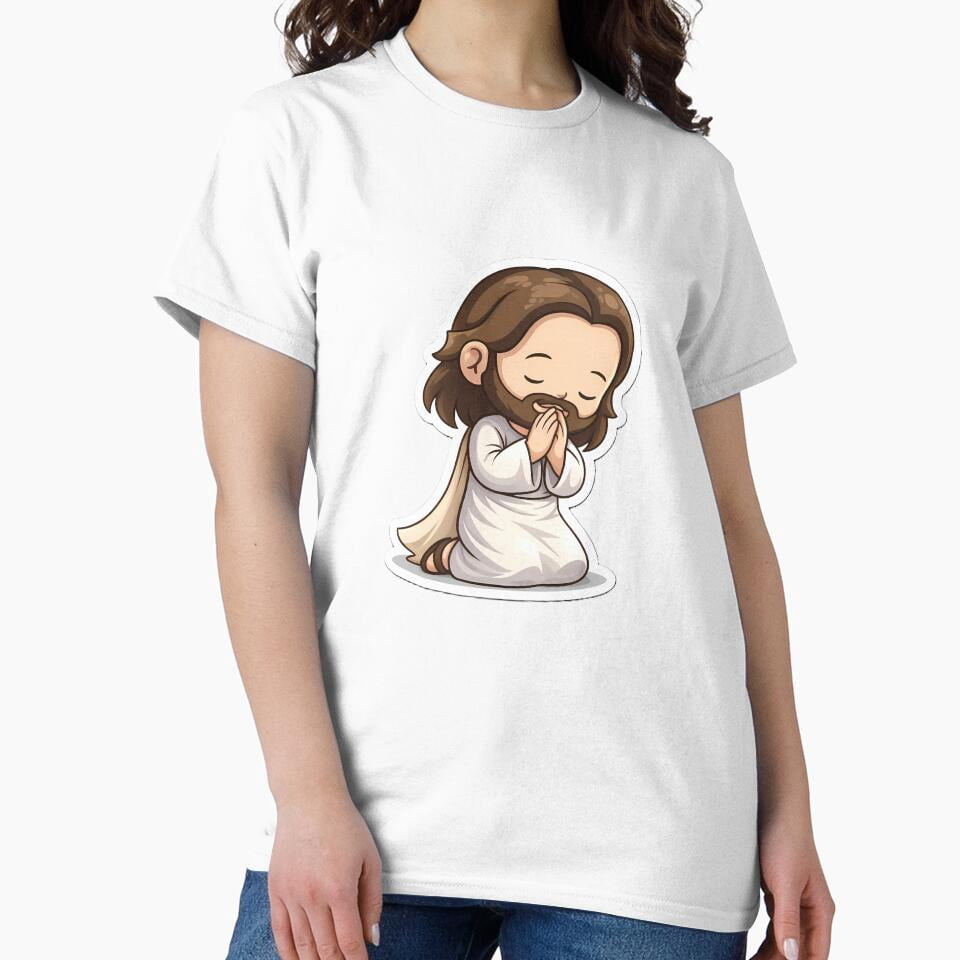 Chibi Jesus Praying Cute Shirt, Casual Graphic Tee, Everyday Short ...