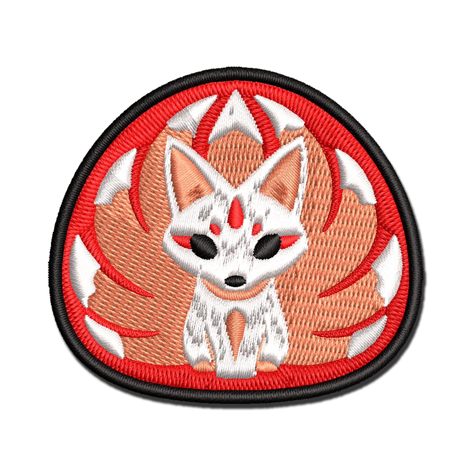 Chibi Kitsune Nine Tailed Fox Cute Applique Multi-Color Embroidered ...