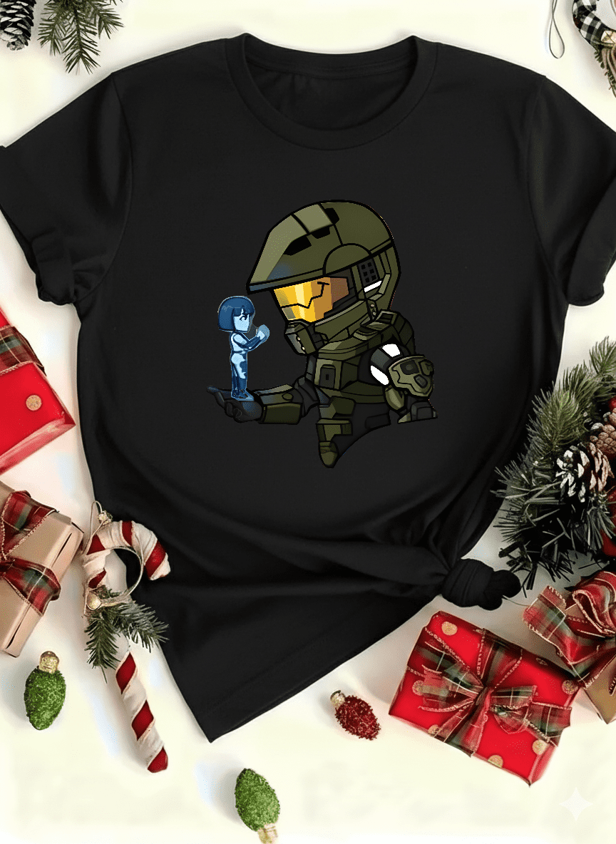 Chibi Master Chief And Cortana Cute Art Video Game Character Unisex T ...