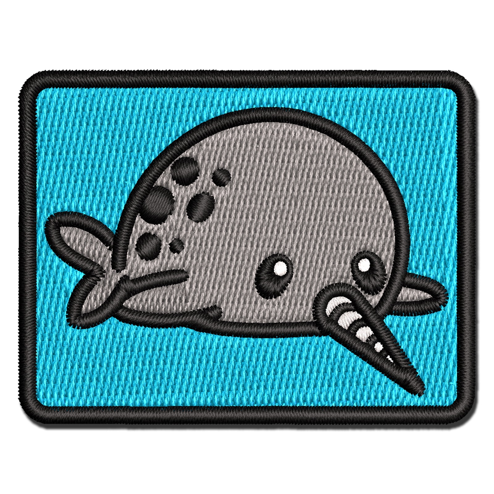 Chibi Narwhal Plopped on Belly Applique Multi-Color Embroidered Iron-On ...