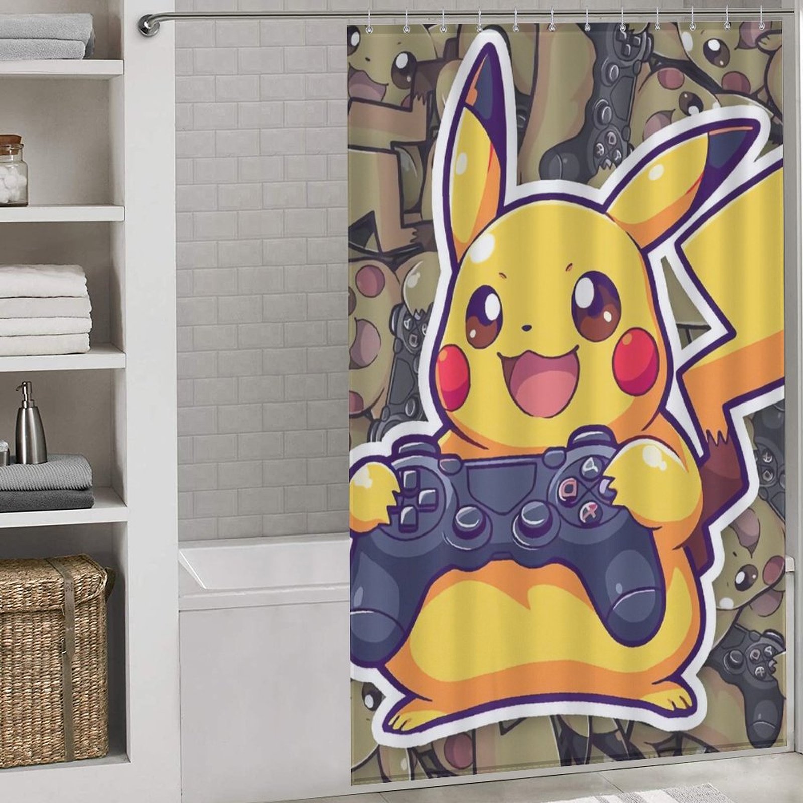 Chibi Pikachu Sticker Shower Curtains for Bathroom,Shower Curtain ...