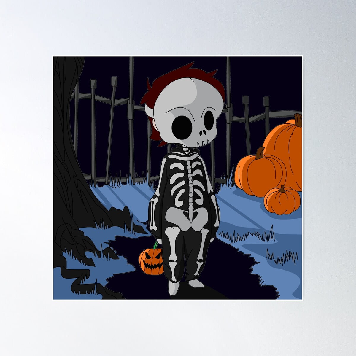 Chibi Skeleton Poster Wall Art, Modern Wall Decor For Living Room ...