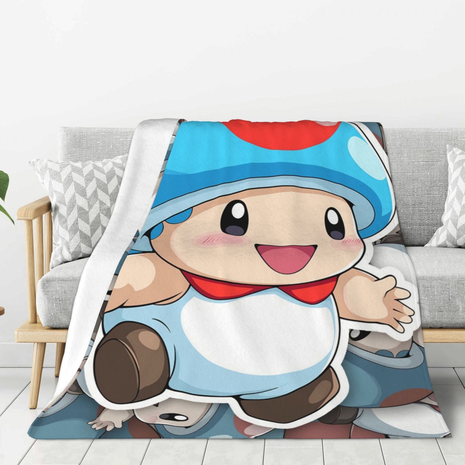 Chibi Toad Sticker Throw Blanket,Flannel Blanket Throw for Kids,Soft ...