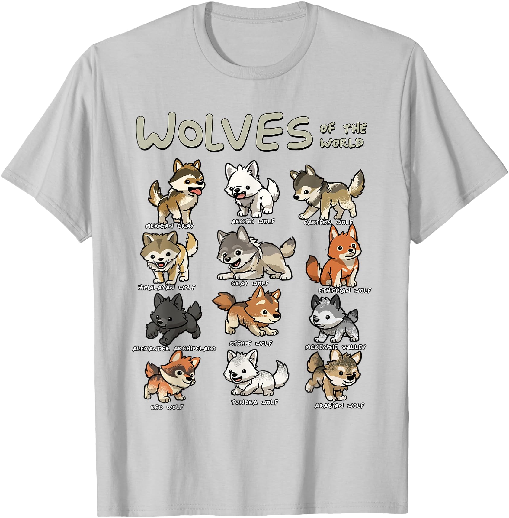 Chibi Wolf Wolves Animals of the World Wolf Lover Unisex T-Shirt for ...