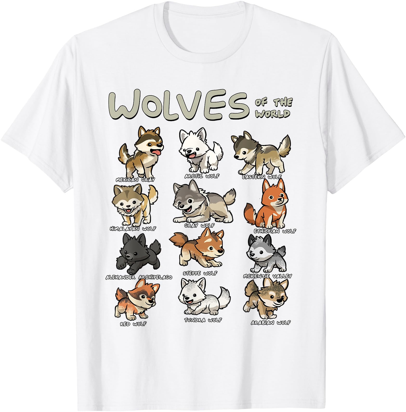 Chibi Wolf Wolves Animals of the World Wolf Lover Unisex T-Shirt for Men Women Kids Toddler ...