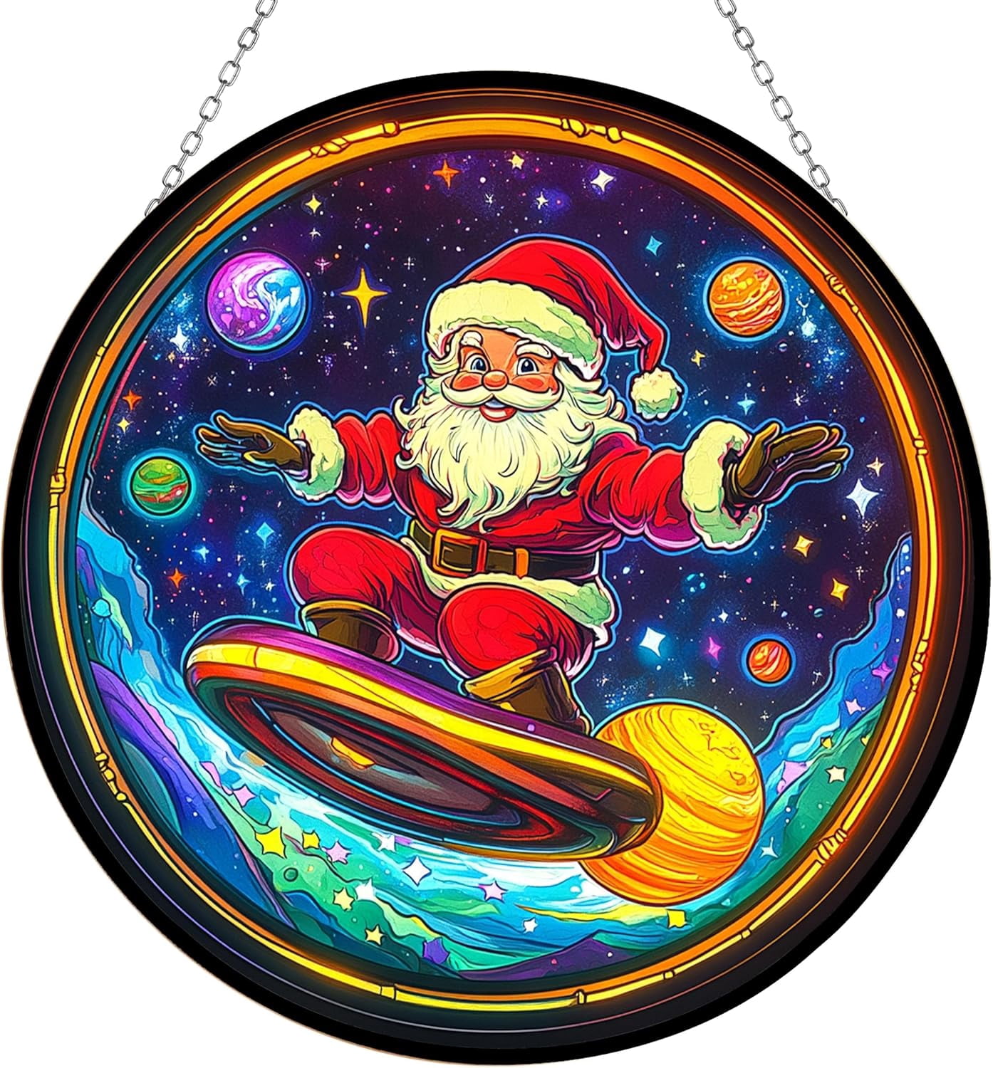 Chibisantaclaus Skateboarding Glowinthedark Stained Glass Window ...