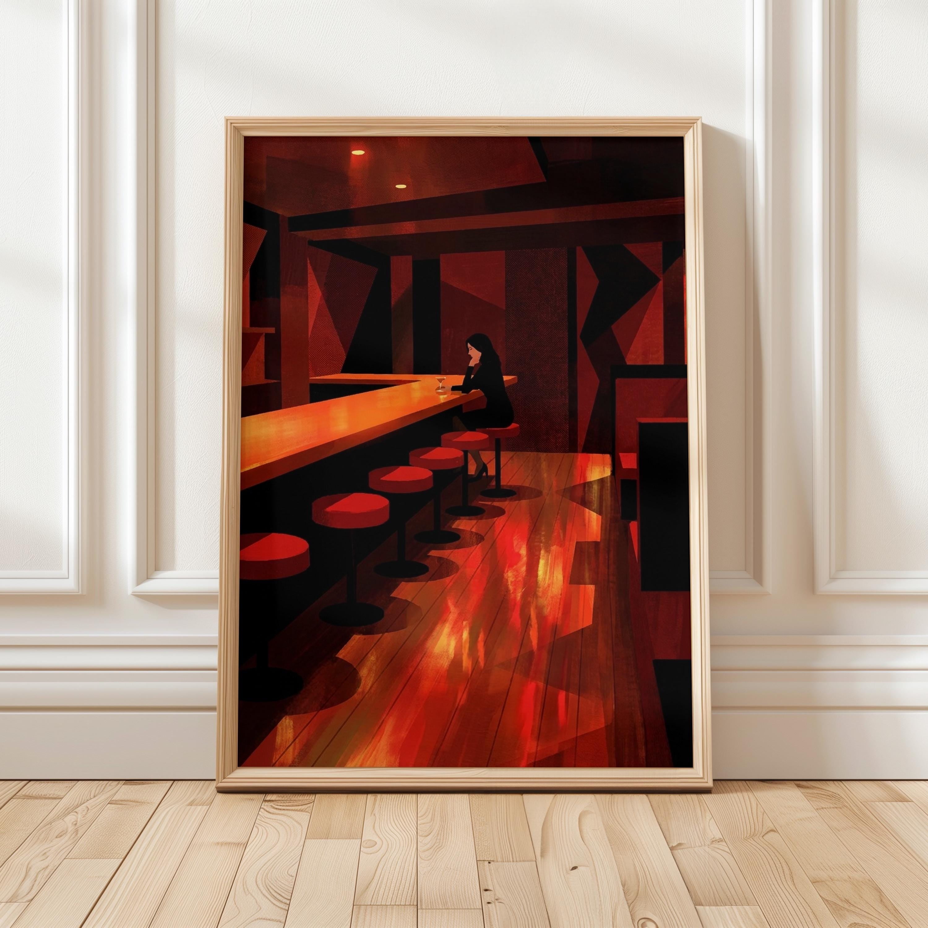 Chic 1950s Cocktail Lounge Scene Art Print | Retro Red Poster | Elegant ...