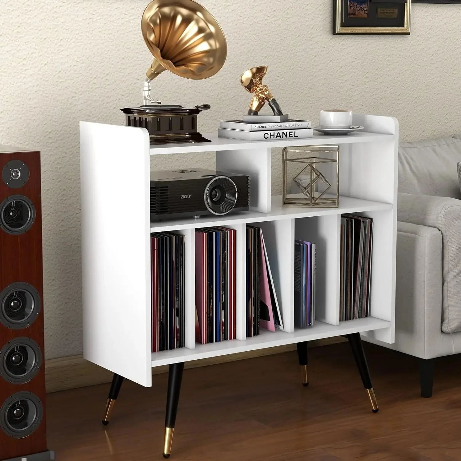 Chic 2-Shelf Audio Record Rack,Modern Storage with Digital Connectivity ...