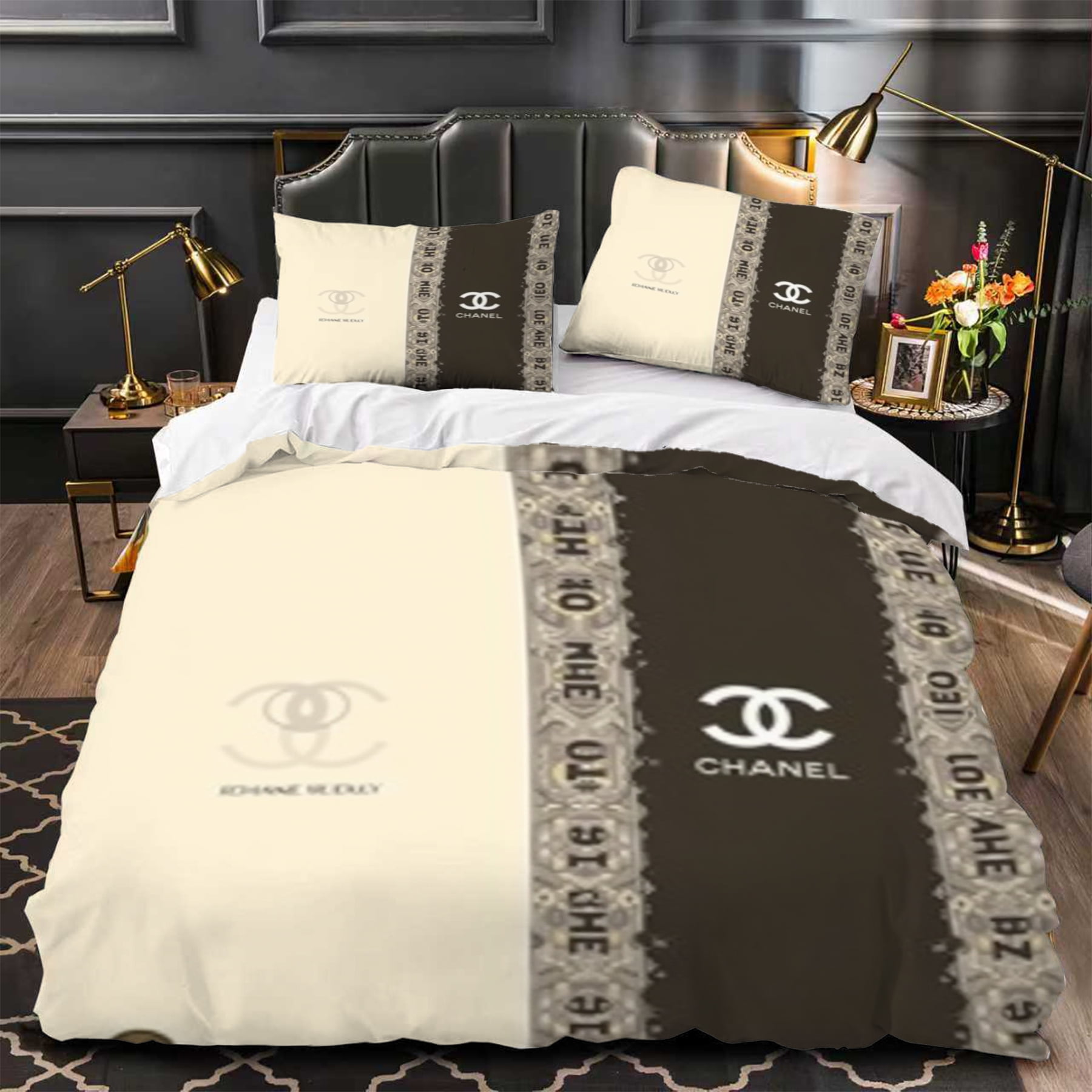Chic 3-Piece Duvet Cover Set - Cream & Dark Brown Two - Tone Design ...