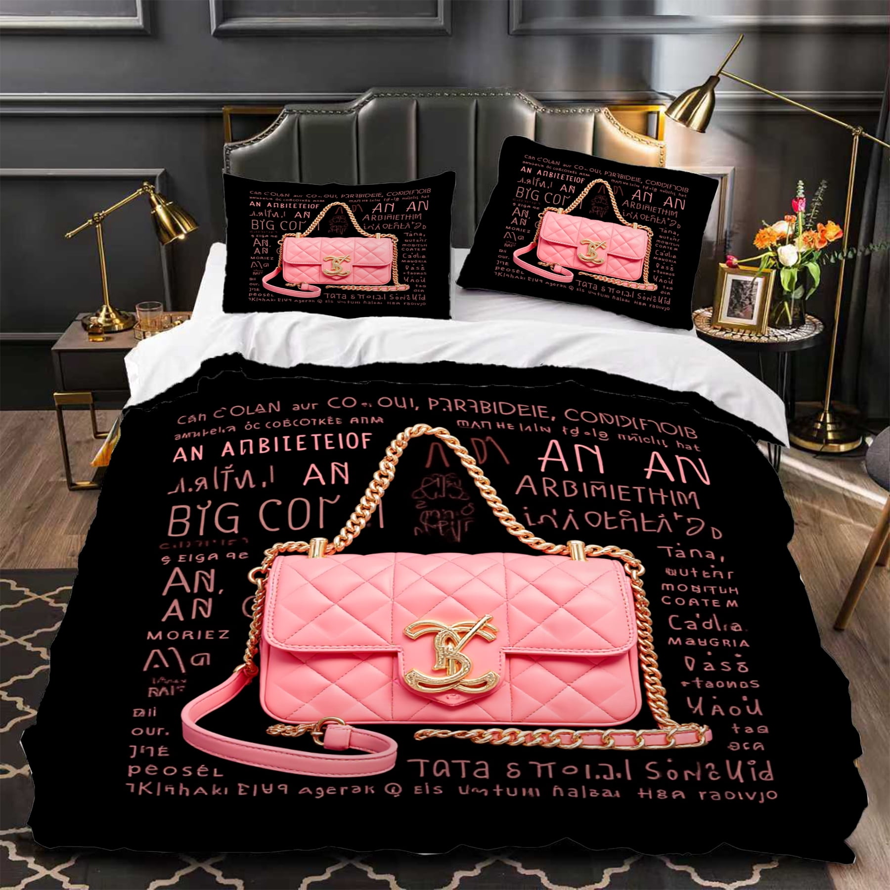 Chic 3-Piece Duvet Cover Set with Pink Design & Stylish Text Patterns ...
