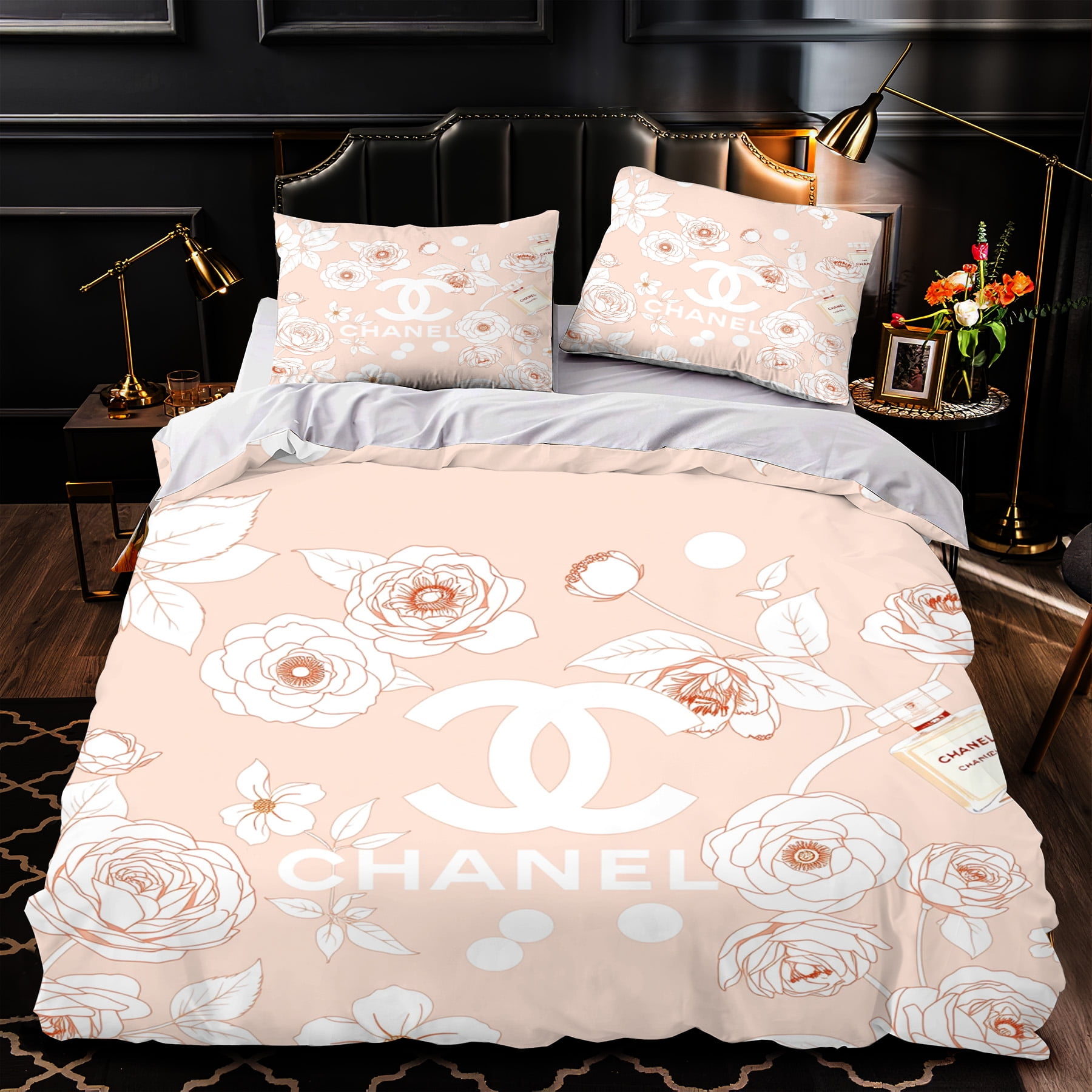Chic 3-Piece Pink Floral Duvet Cover Set with White Design - Elegant ...