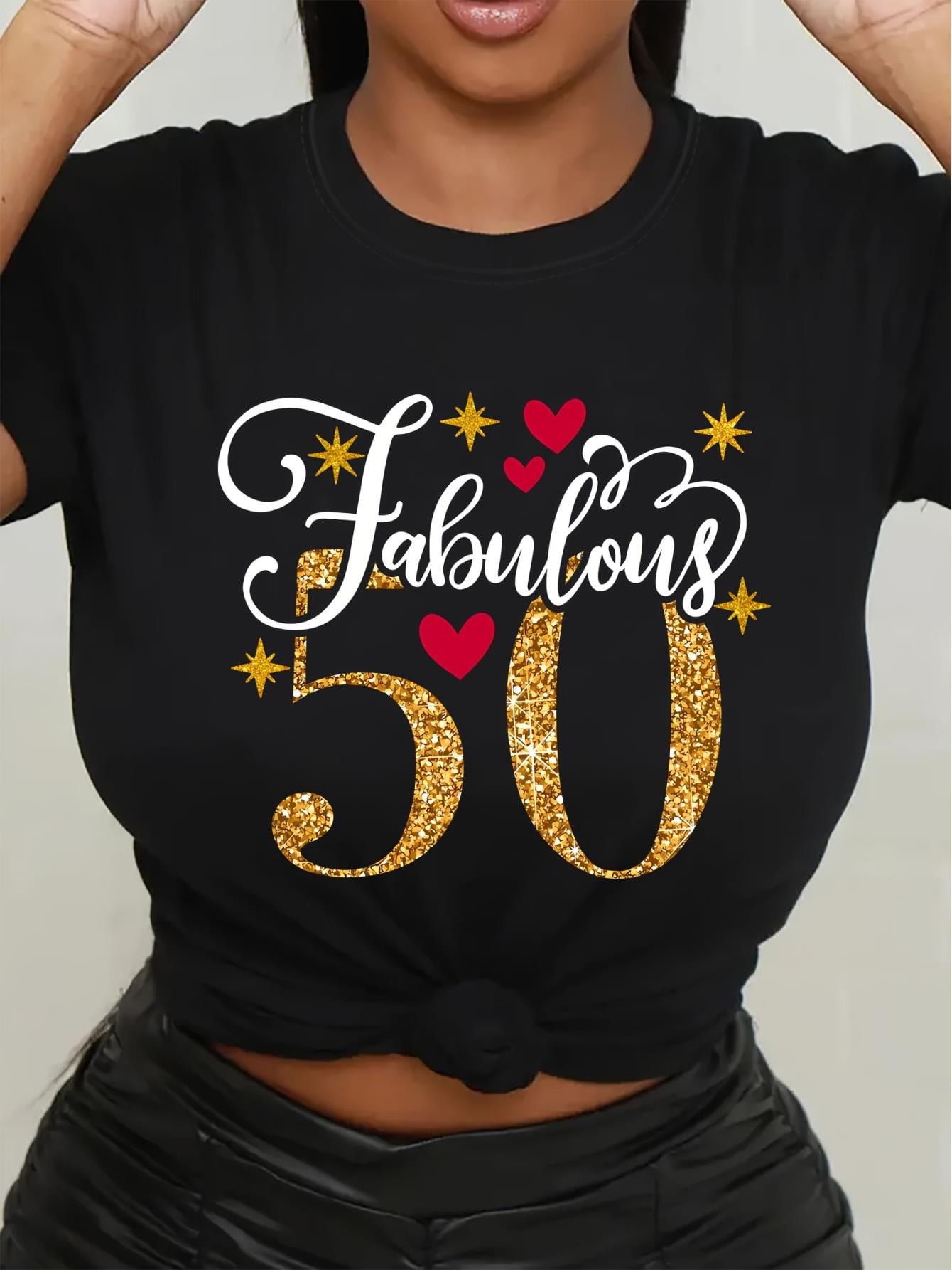 Chic 50th Birthday Celebration T-Shirt - Casual Crew Neck, Short Sleeve ...