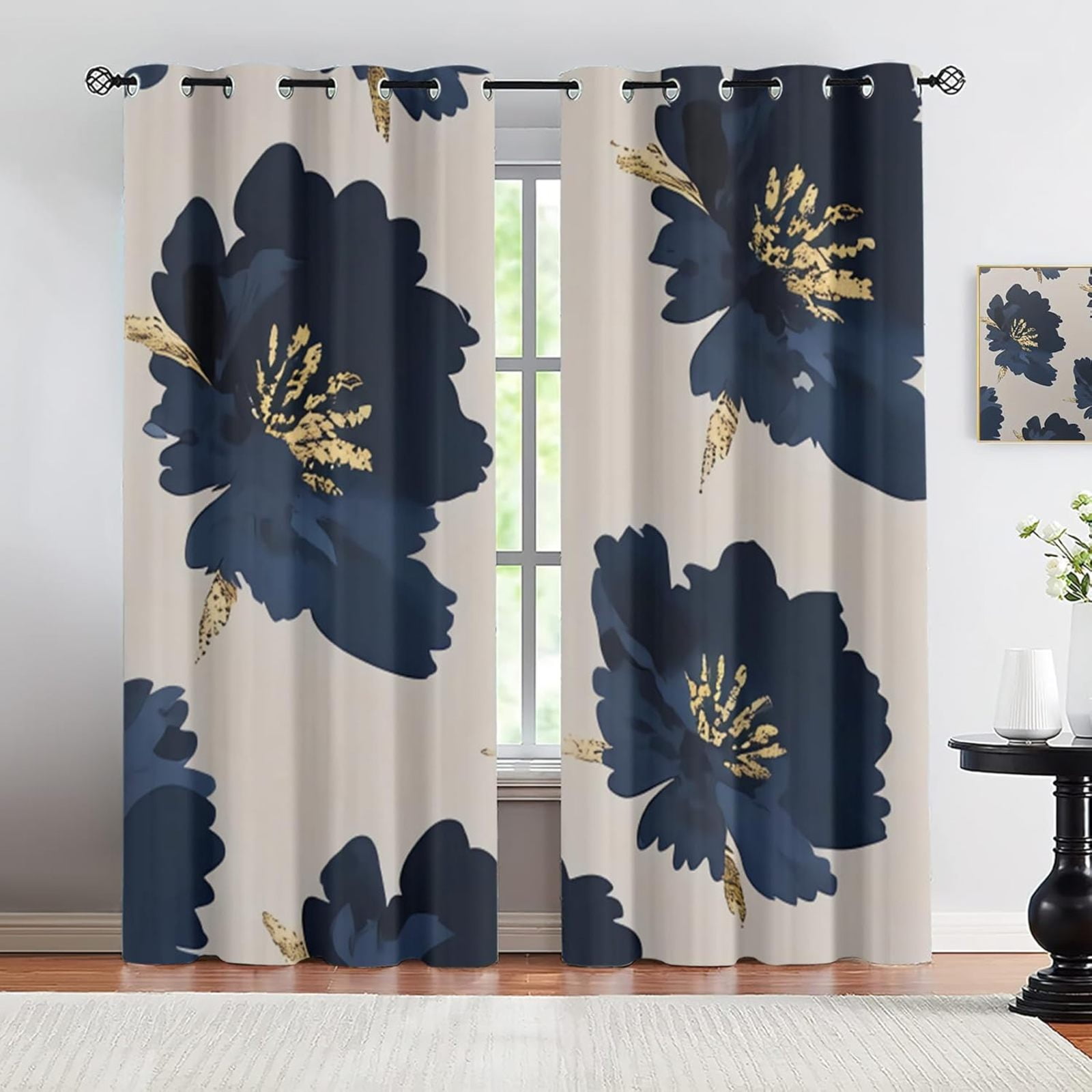 Chic Abstract Blue Flowers Print Curtain,Blue Flowers Design Blackout ...