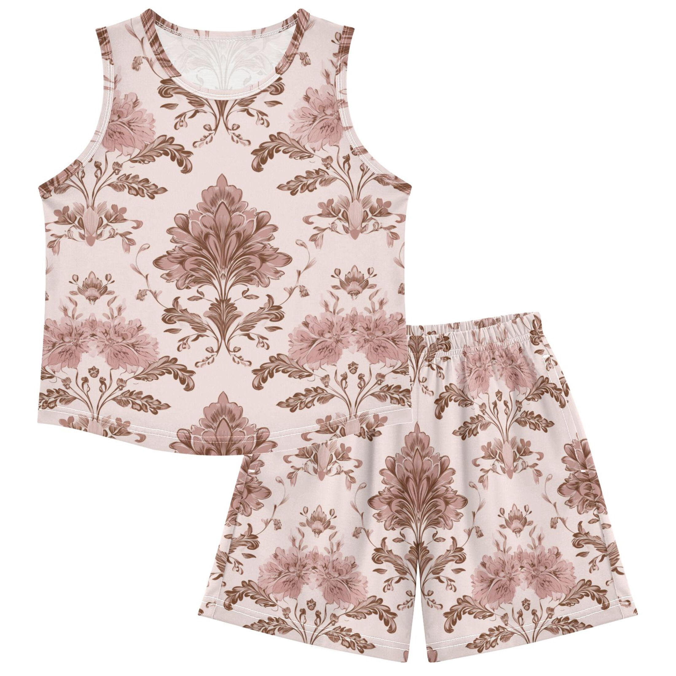 Chic Abstract Flower Pattern Pajamas Set Sleeveless Sleepwear Tank Tops ...