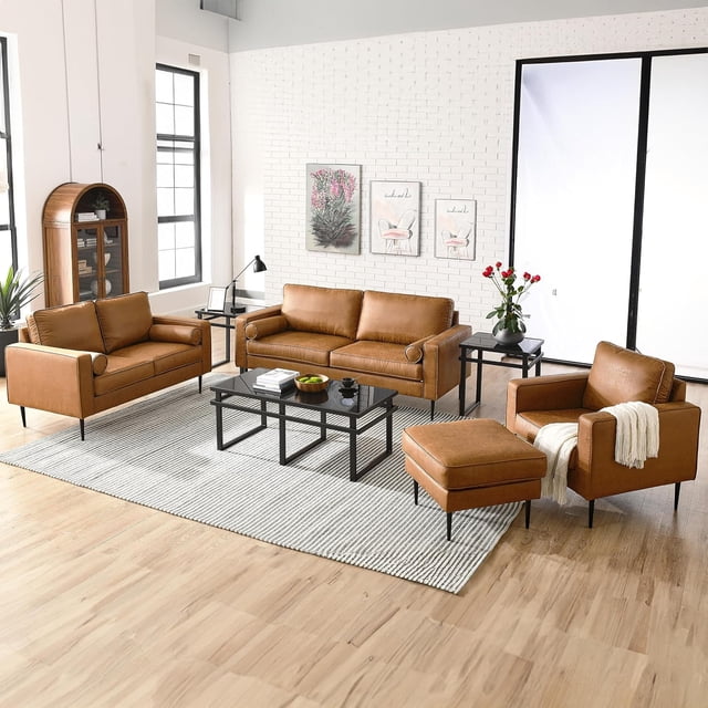 Chic Air Leather Sectional Set, 2-Piece Living Room Suite with 3-Seater ...