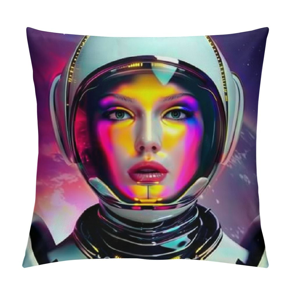 Chic Alien Astronaut Woman in Space Suit. A Galaxy in The... - Pillow ...