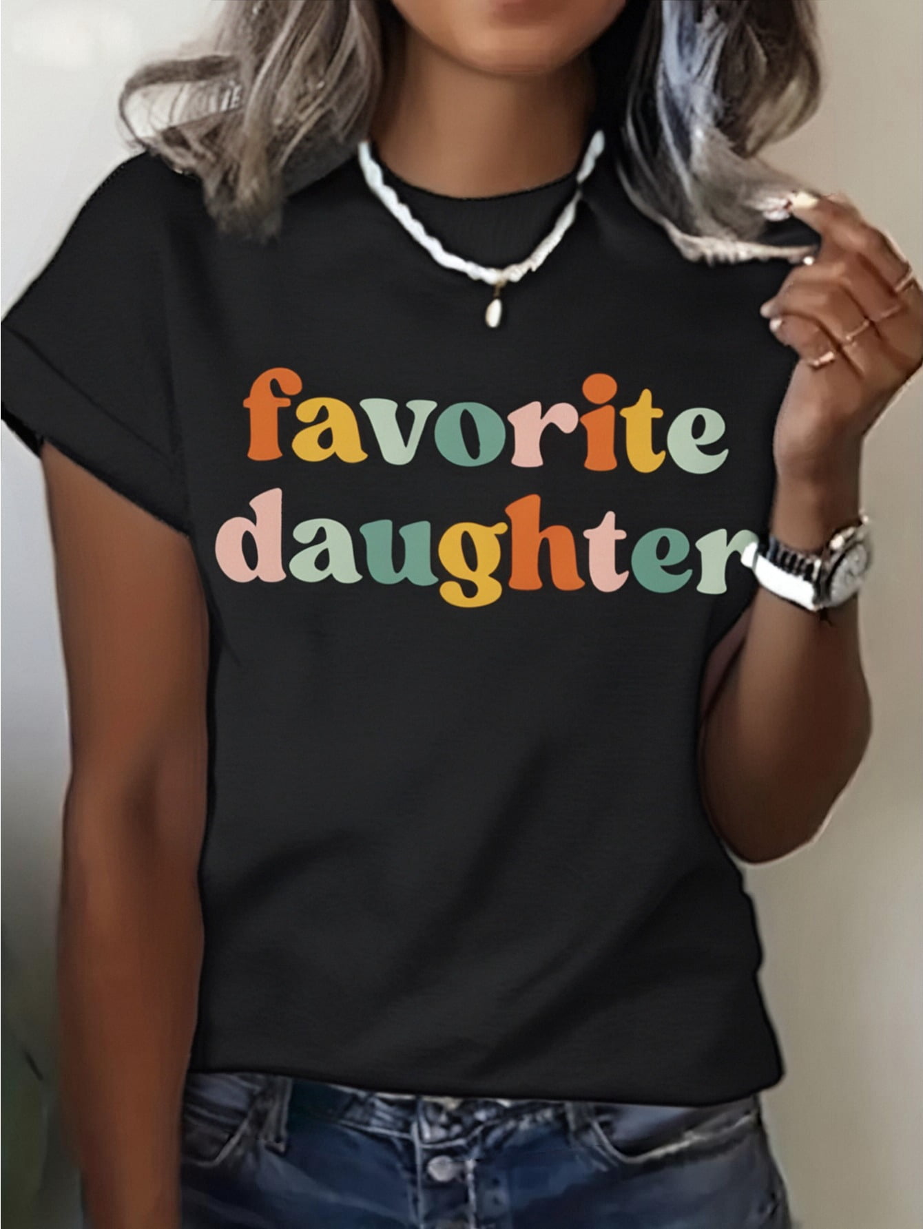 [Chic Alphabet Print Tee] Versatile Alphabet-Print Tee - Chic, Easy ...