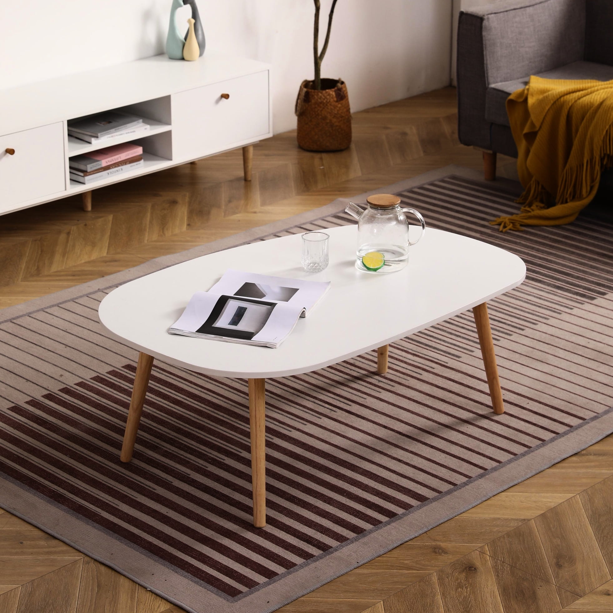 Chic Arc-shaped Table For Living Area - White + Oak, 45.08 In. Package ...