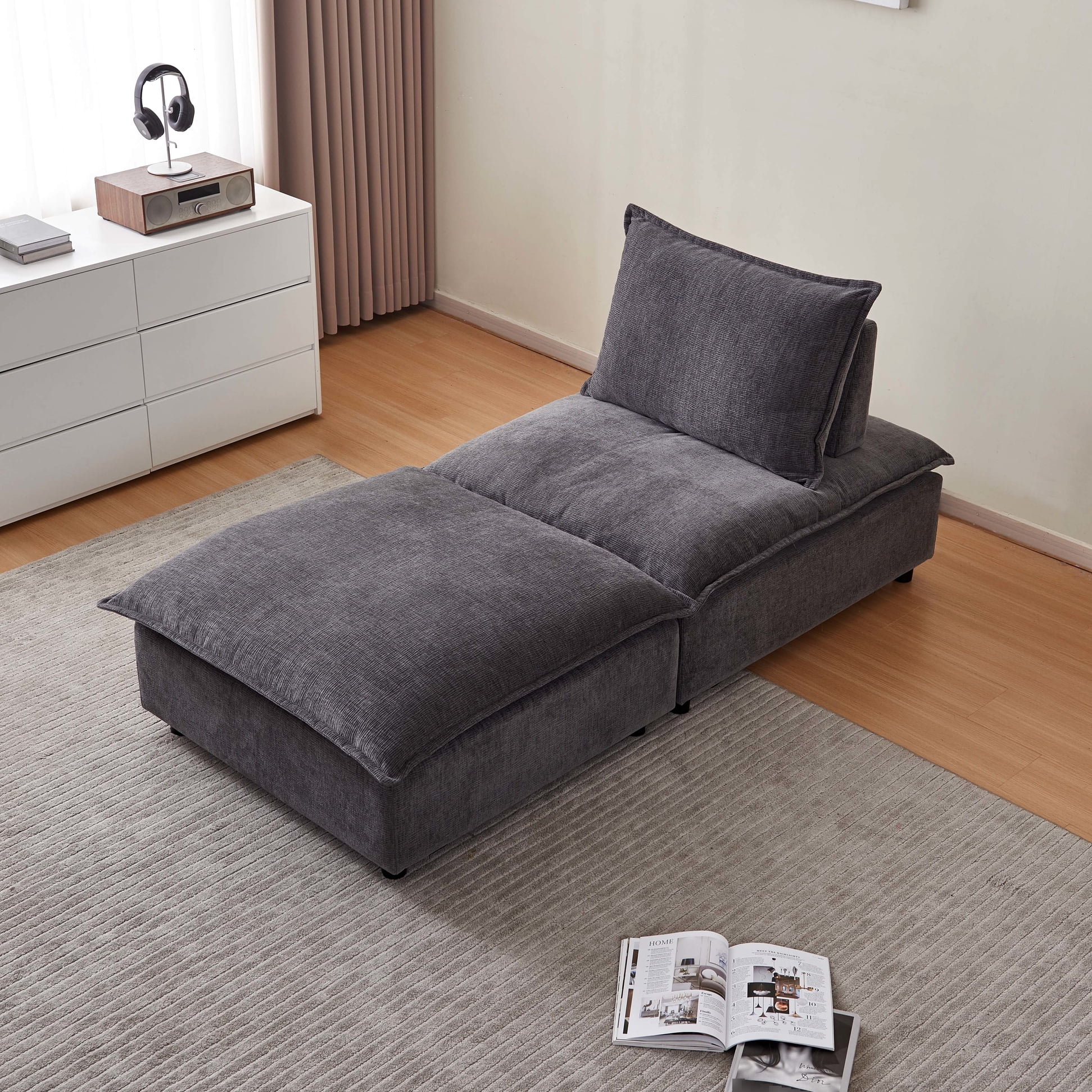 Chic Armless With - Elevate Your Living Area Chenille Fabric, Wood ...