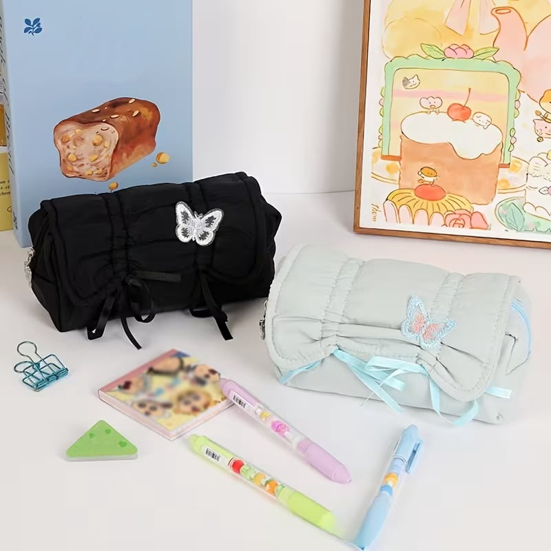 Chic Ballet Bow Pencil Case - Large Capacity Solid Color Stationery Box ...
