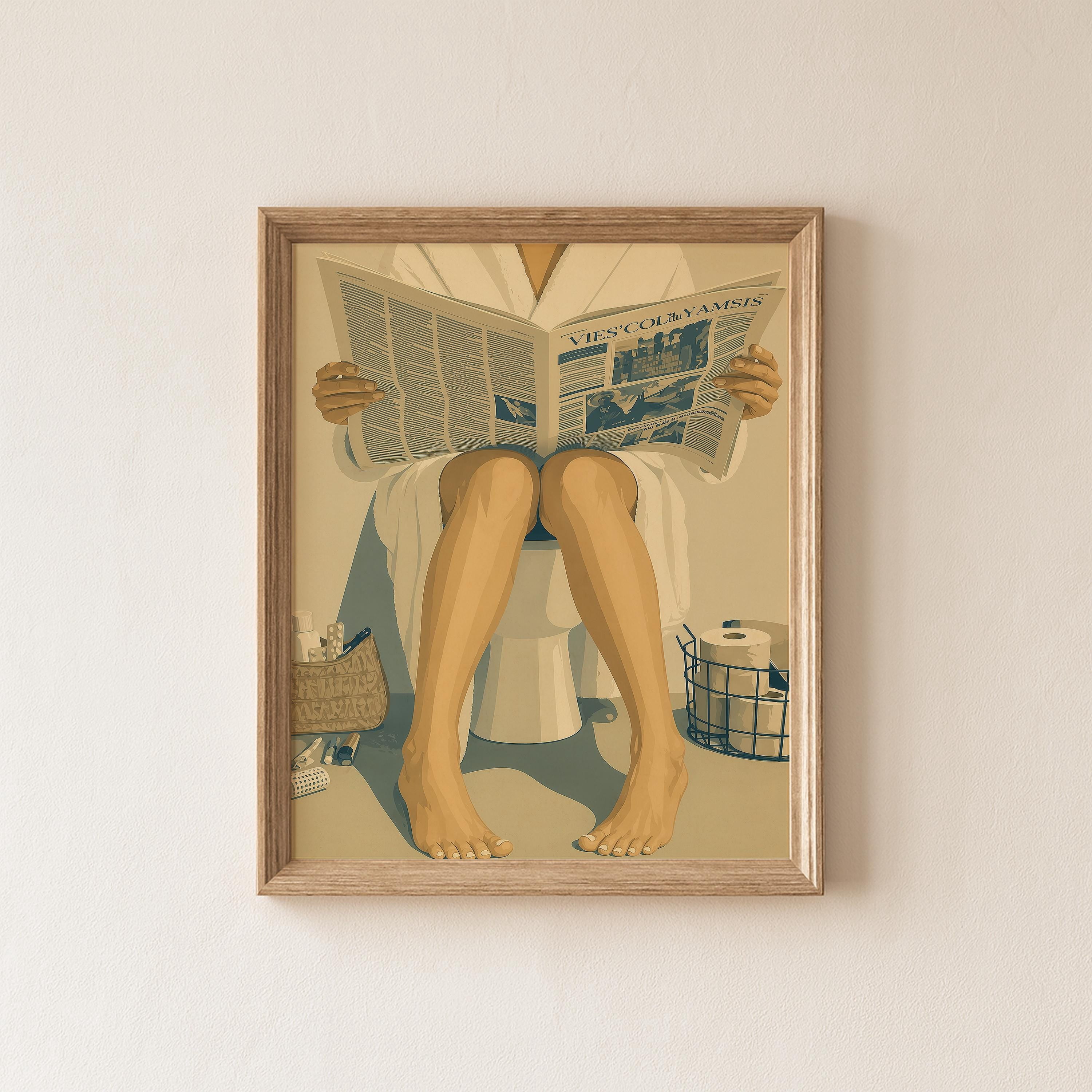 Chic Bathroom Newspaper Poster, Minimal Lifestyle Wall Art, Modern ...
