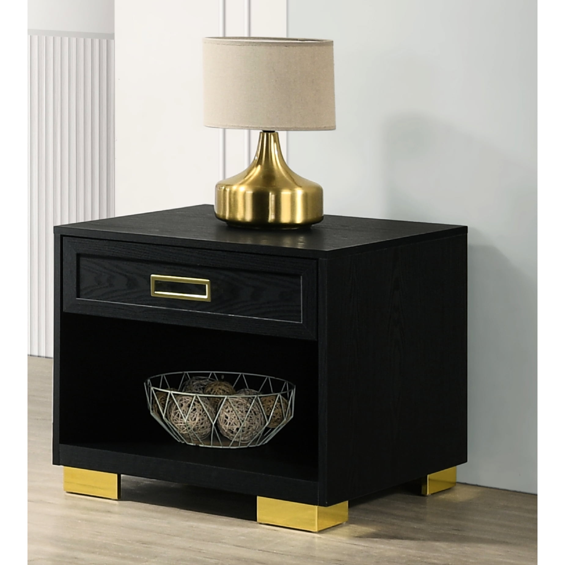Chic Black And Gold End Table With Storage Shelf Space For Modern Homes ...