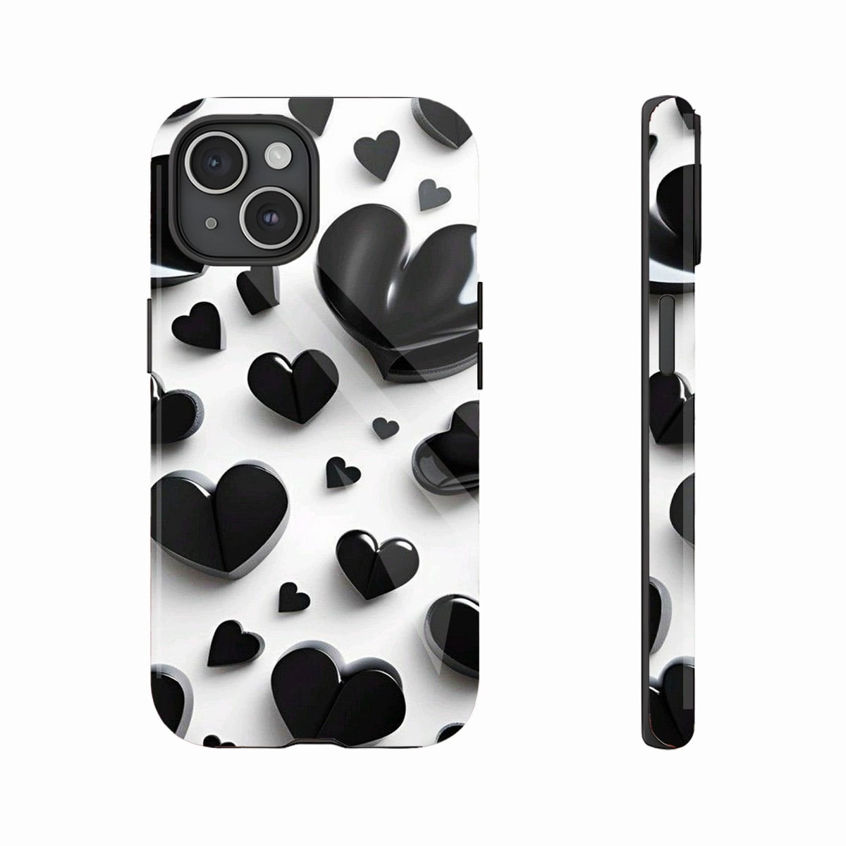 Chic Black Heart Design iPhone Case for Couples & Lovers, Durable ...