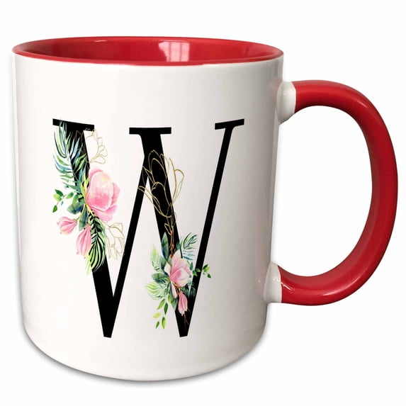3drose, Chic Black Monogram Initial W with Pretty Pink Flowers, 11oz ...