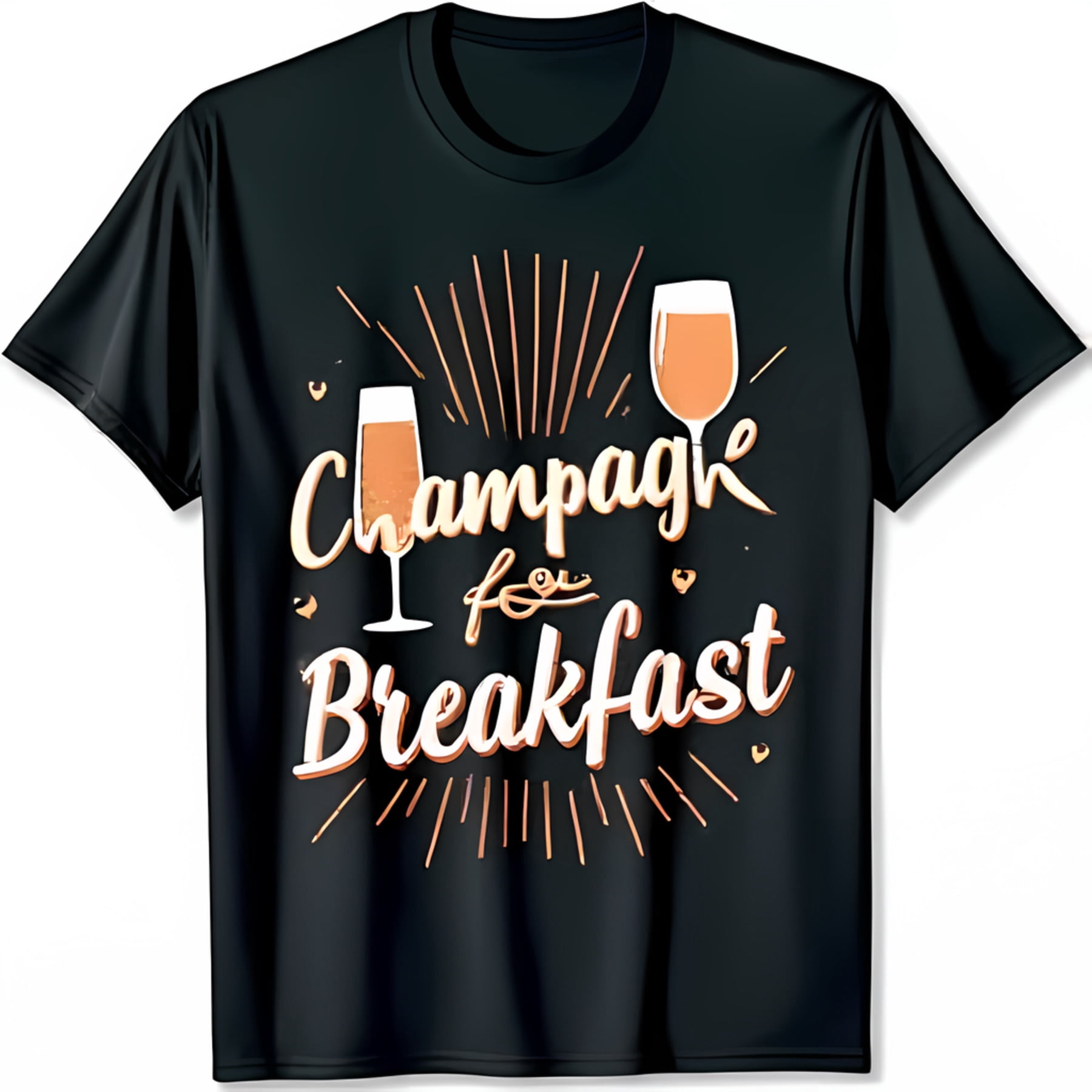 Chic Black T-Shirt with Playful Champagne Flutes Design for Bubbly ...