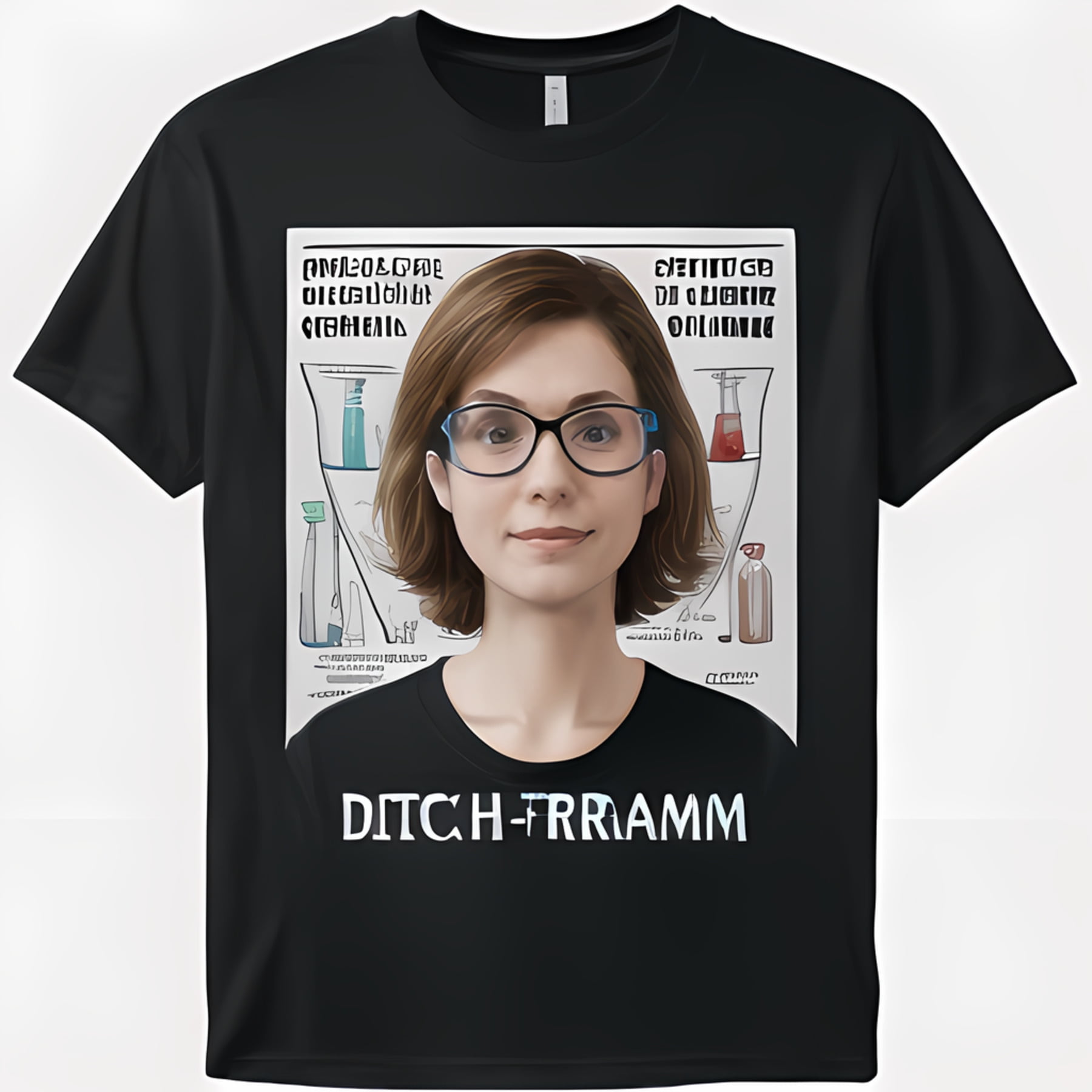 Chic Black T-Shirt with Science Inspired Design Middle Aged Woman ...
