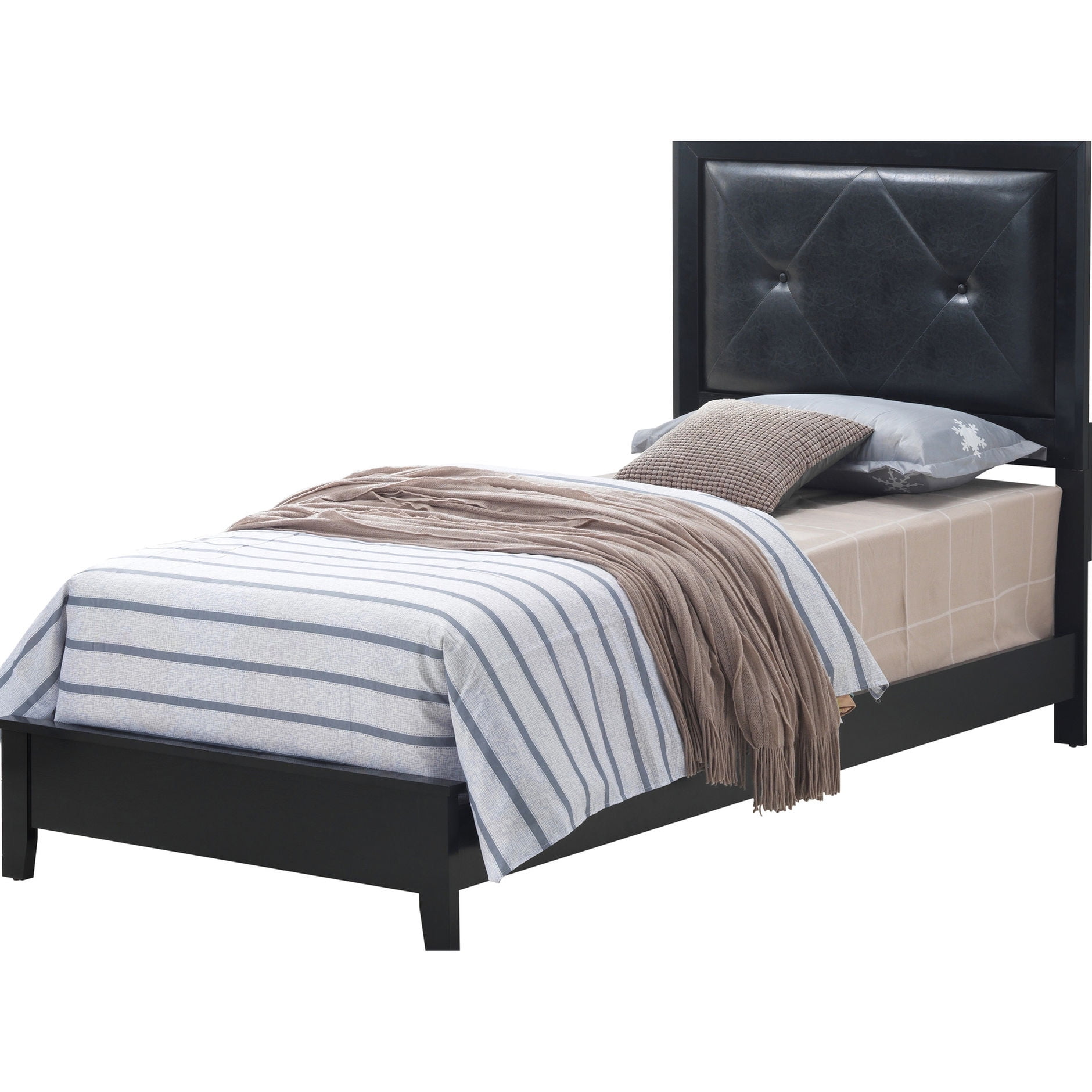 Chic Black Transitional Twin Bed - 52" H X 43" W 80" D, Solid Construction For Extended ...