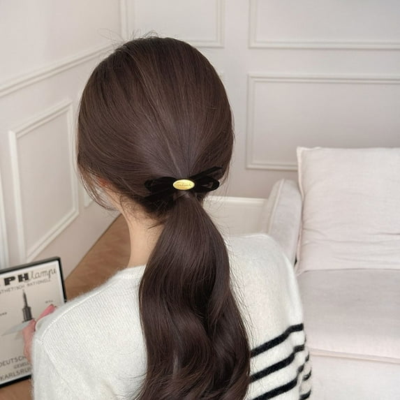 Chic Black Velvet Hair Bow Retro French Hairpin Side Part Forehead Hair ...