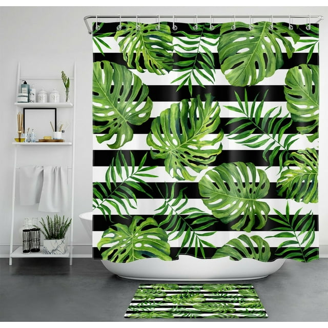 Chic Black And White Bathroom Set With Exotic Shower Curtain And Matching