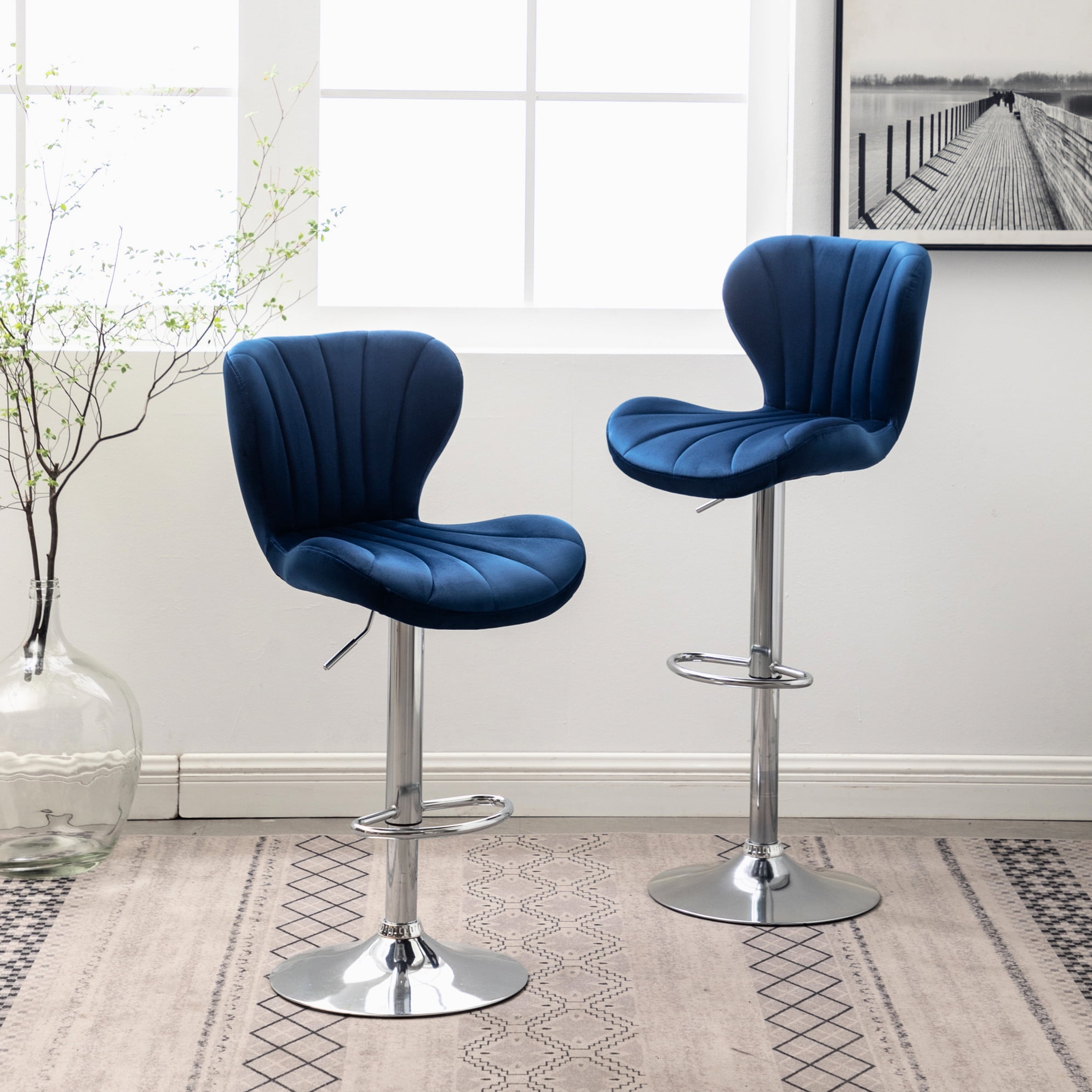 Chic Blue Upholstered Adjustable - Modern Look & Foam Padding Of 2 In ...