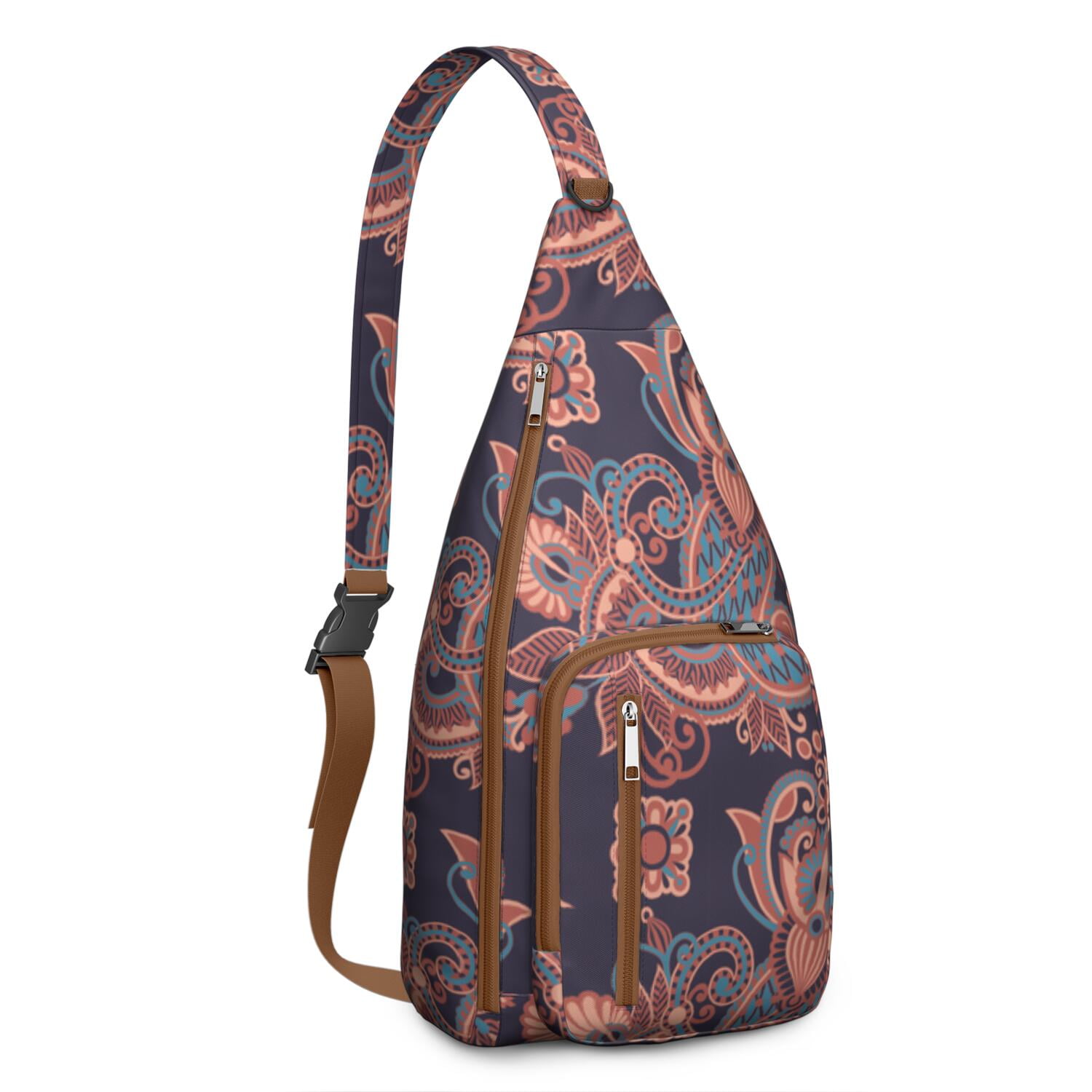 Chic Bohemian Sling Backpack - Elegant Paisley & Floral Design, Multi ...