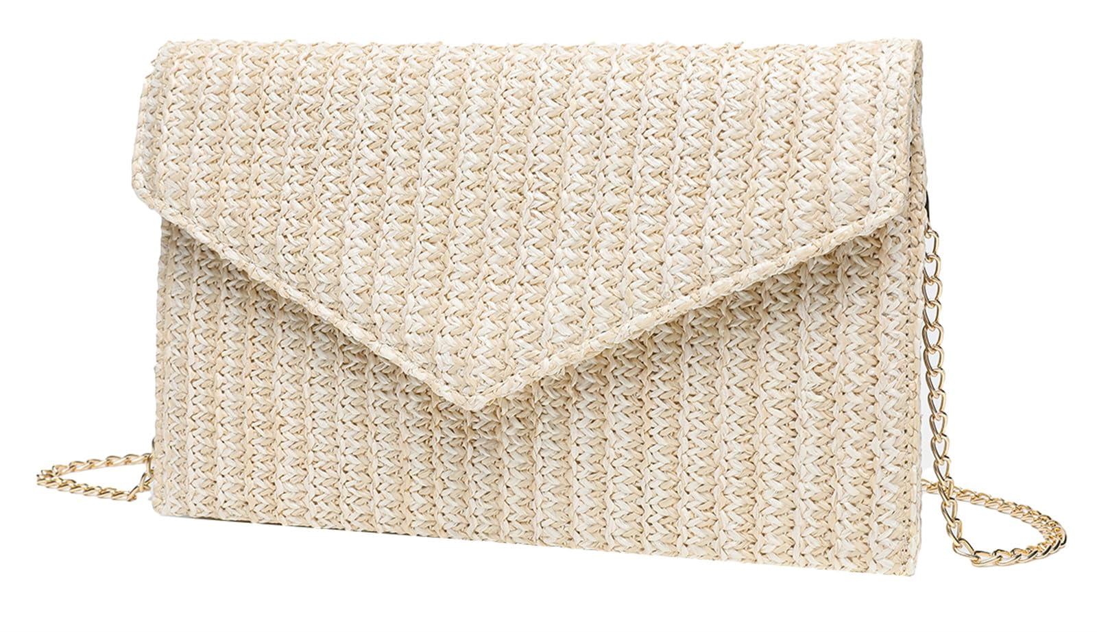 Chic Boho Straw Woven Beach Bag for Women Chain Crossbody Shoulder Flap ...