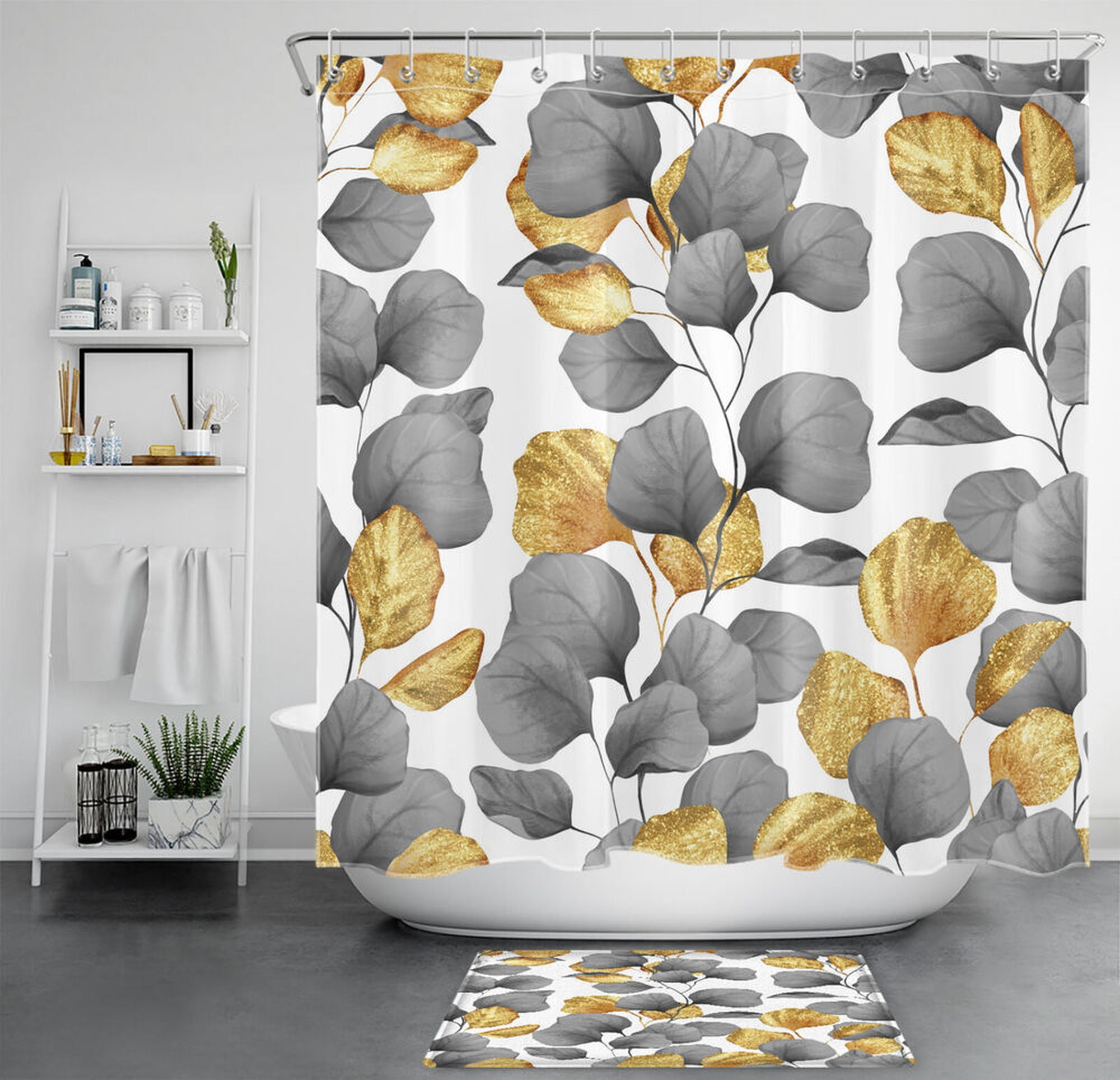 Chic Botanical Leaf Shower Curtain Set Elevate Your Bathroom Decor