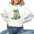 Chic Bow Green Cowboy Boots Clover St Patrick’s Print White Hoodie S ...