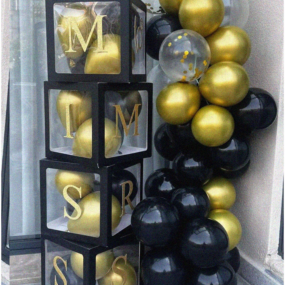 Chic Bride Tribe Box Set - 4PCS Black Parent Balloon Boxes with Gold ...