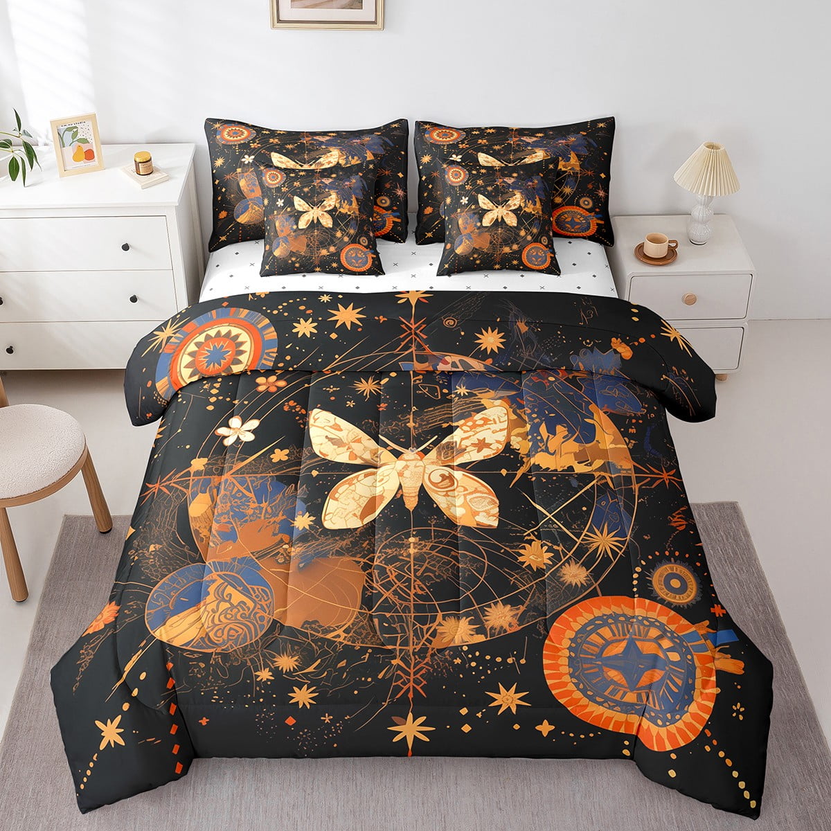 Chic Butterfly Bedding Comforter Sets 7pcs for Girls Women Gold ...
