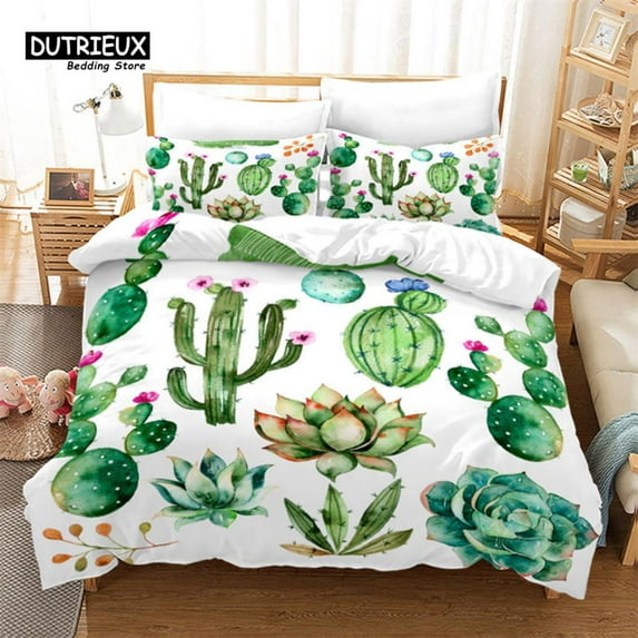 Chic Cactus Bedding Set For Kids Teen r Cartoon Green Plants Succulents ...